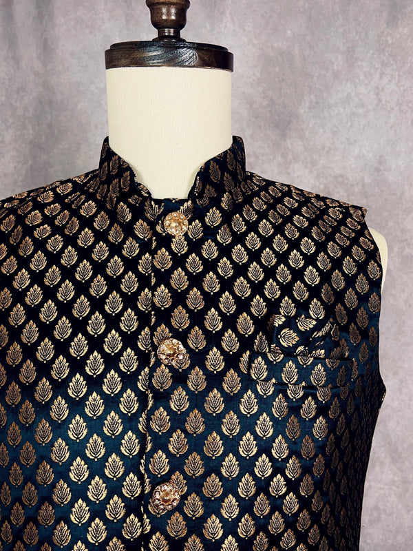 Designer Black Color Banarasi Modi Nehru Jacket For Men in Soft ...