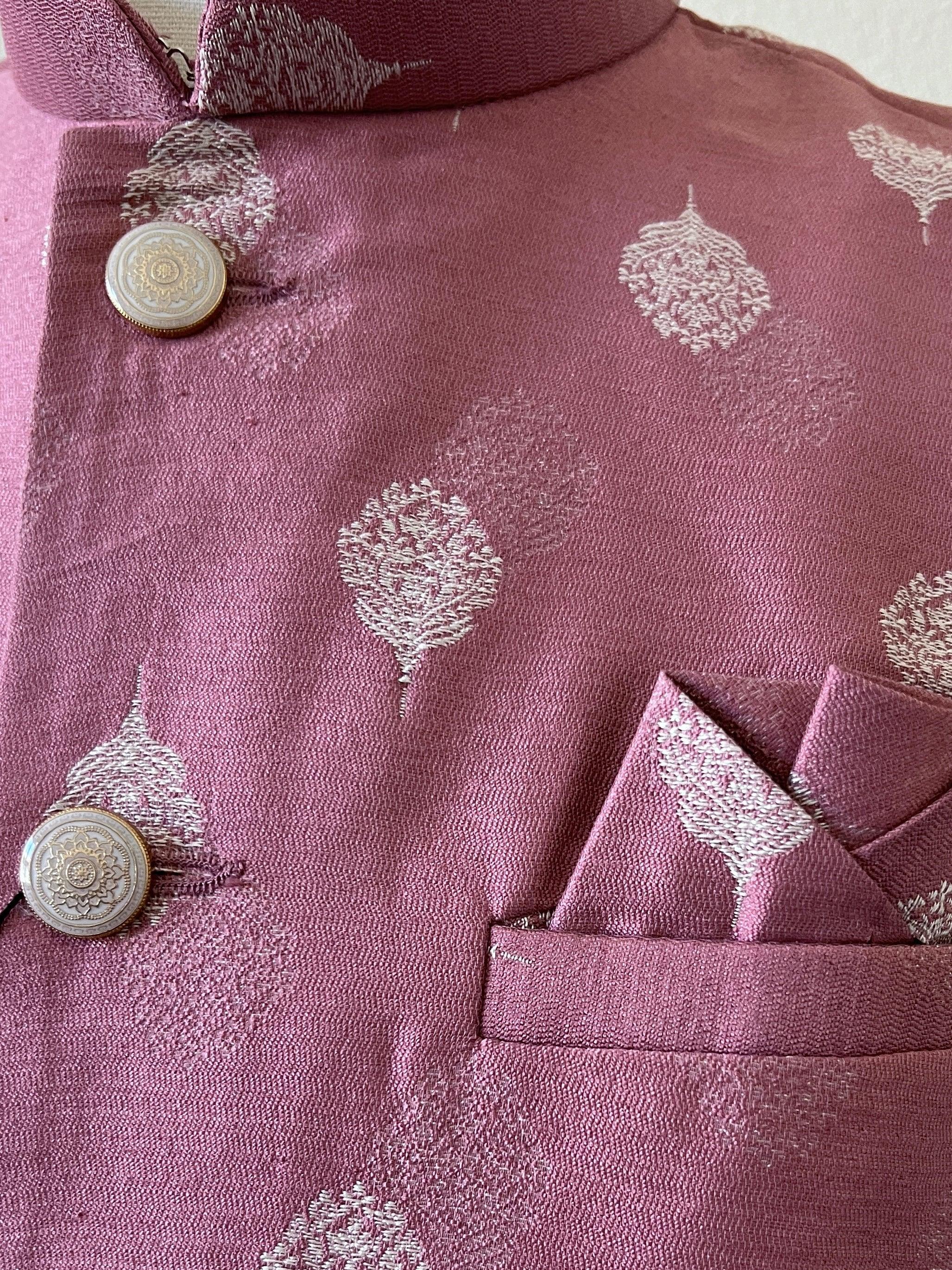 Designer Mauve Pink Color Modi Nehru Jacket For Men in Silk | Waist ...