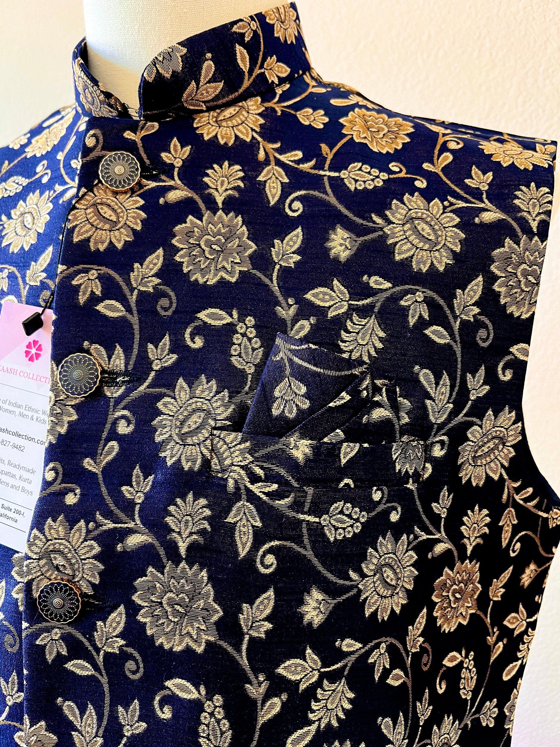 Designer Navy Blue Color Modi Nehru Jacket For Men in Soft Silk ...