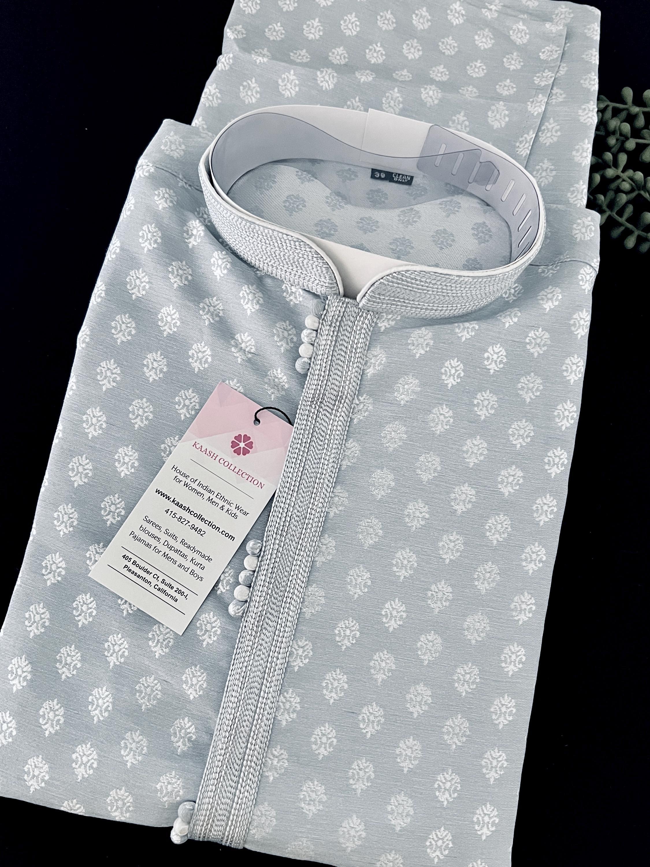 Designer Premium Grey Color Men Kurta Pajama Set for Men in Soft Silk ...