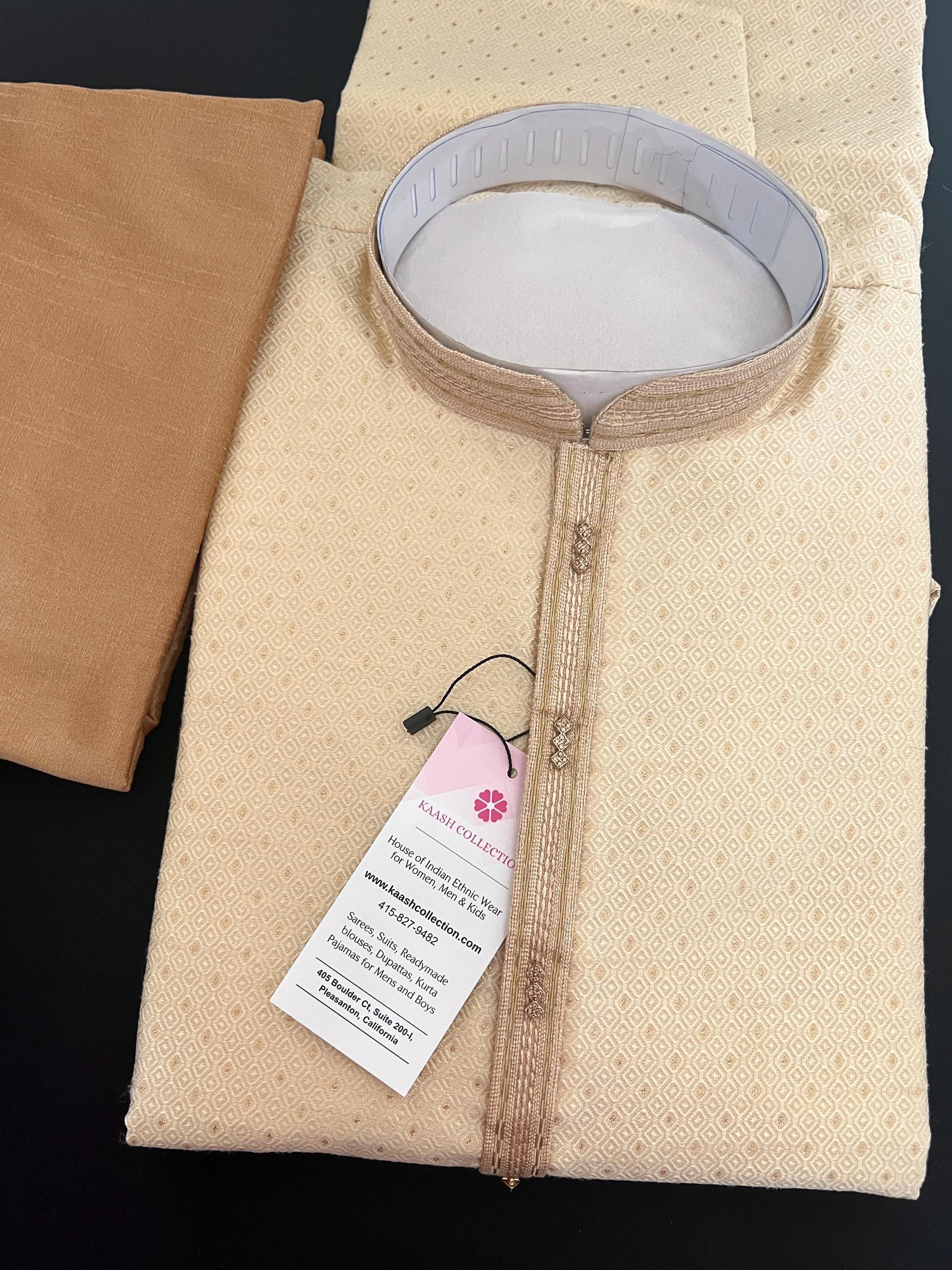 Gold Color Men Kurta Pajama with Weave and Zari Work | Mens Ethnic Wear ...