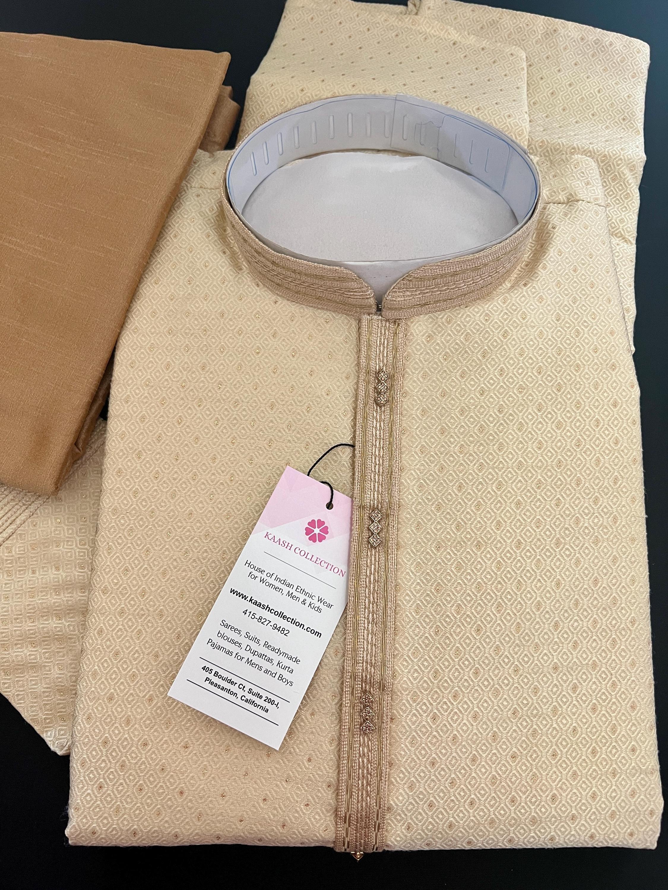 Gold Color Men Kurta Pajama with Weave and Zari Work | Mens Ethnic Wear ...