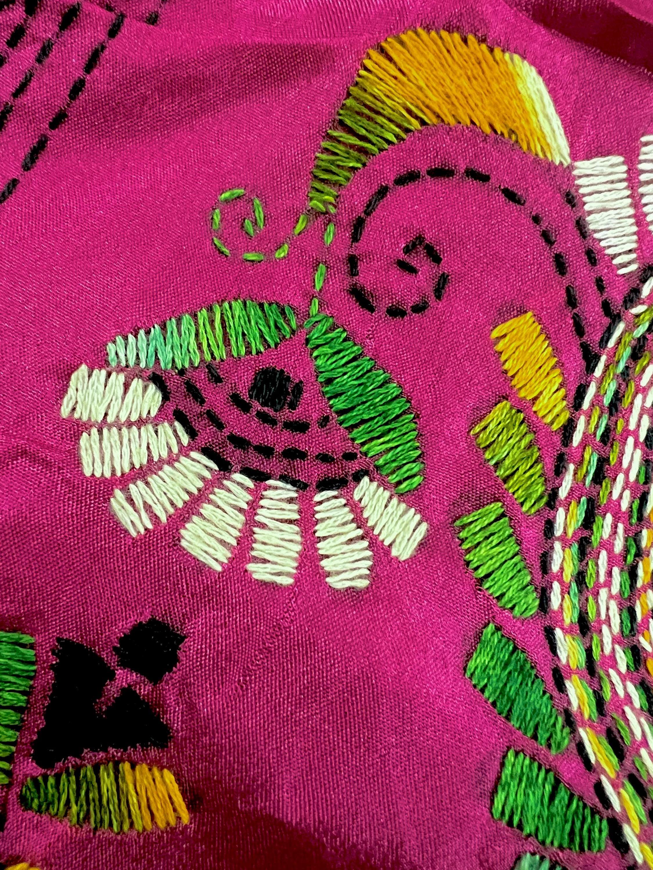 Handmade Pink Color Kantha Stitch Saree - Bangalori Silk Saree ...