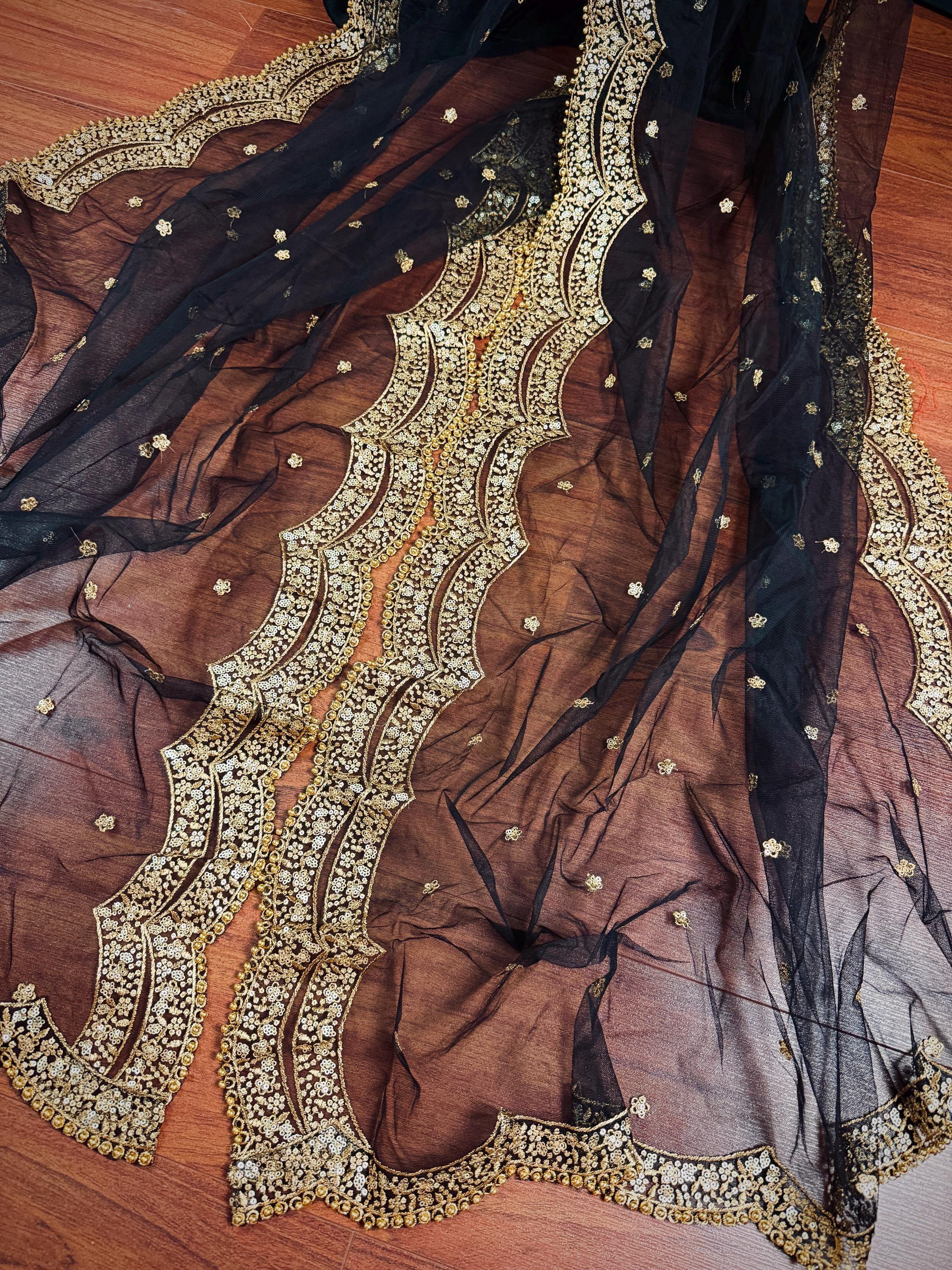 Black Color Net Dupatta with Zari, Sequin and Beads | Black Color ...