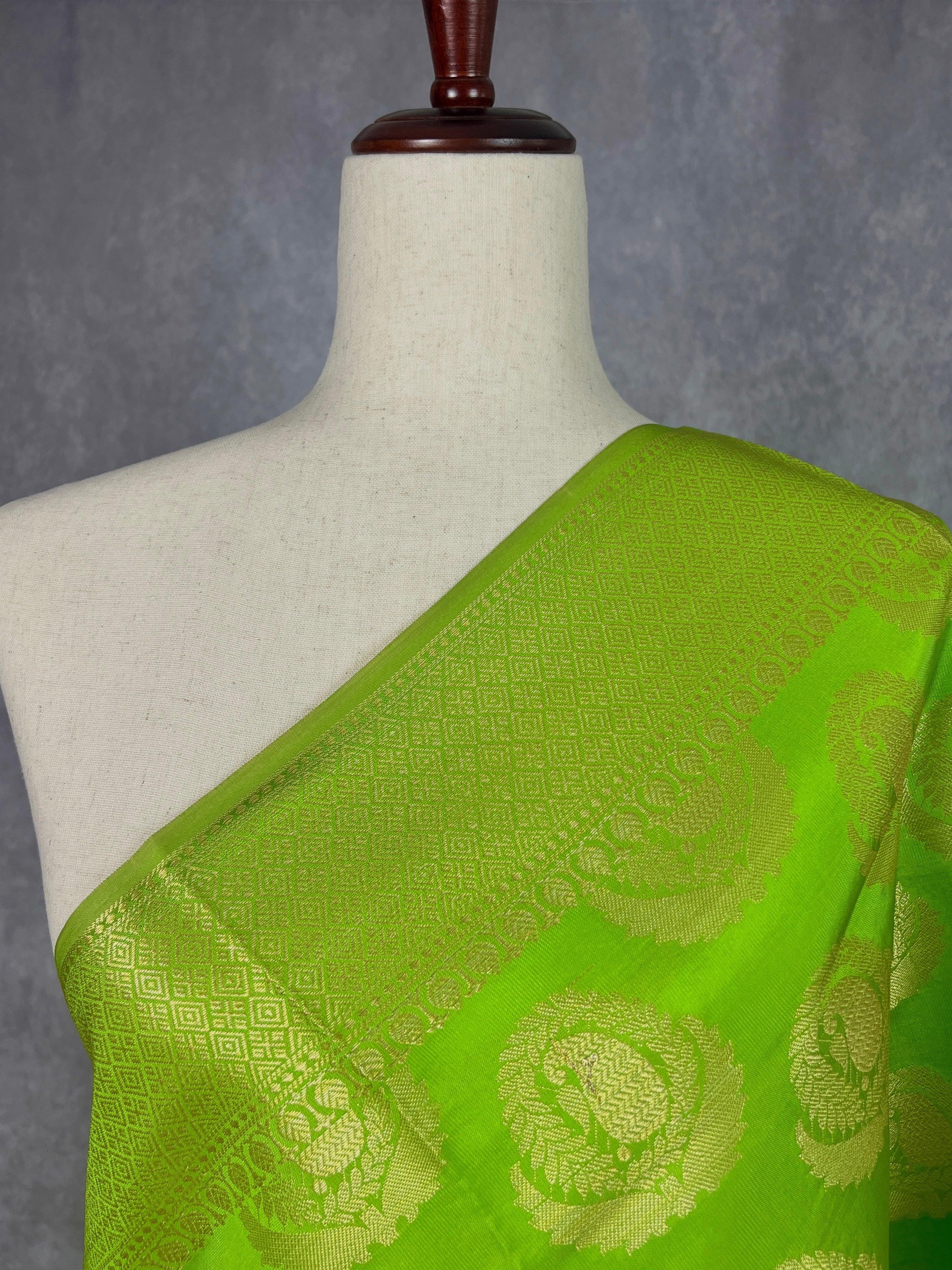 Parrot Green Banarasi Silk Designer Dupatta with big Buttas | Light ...