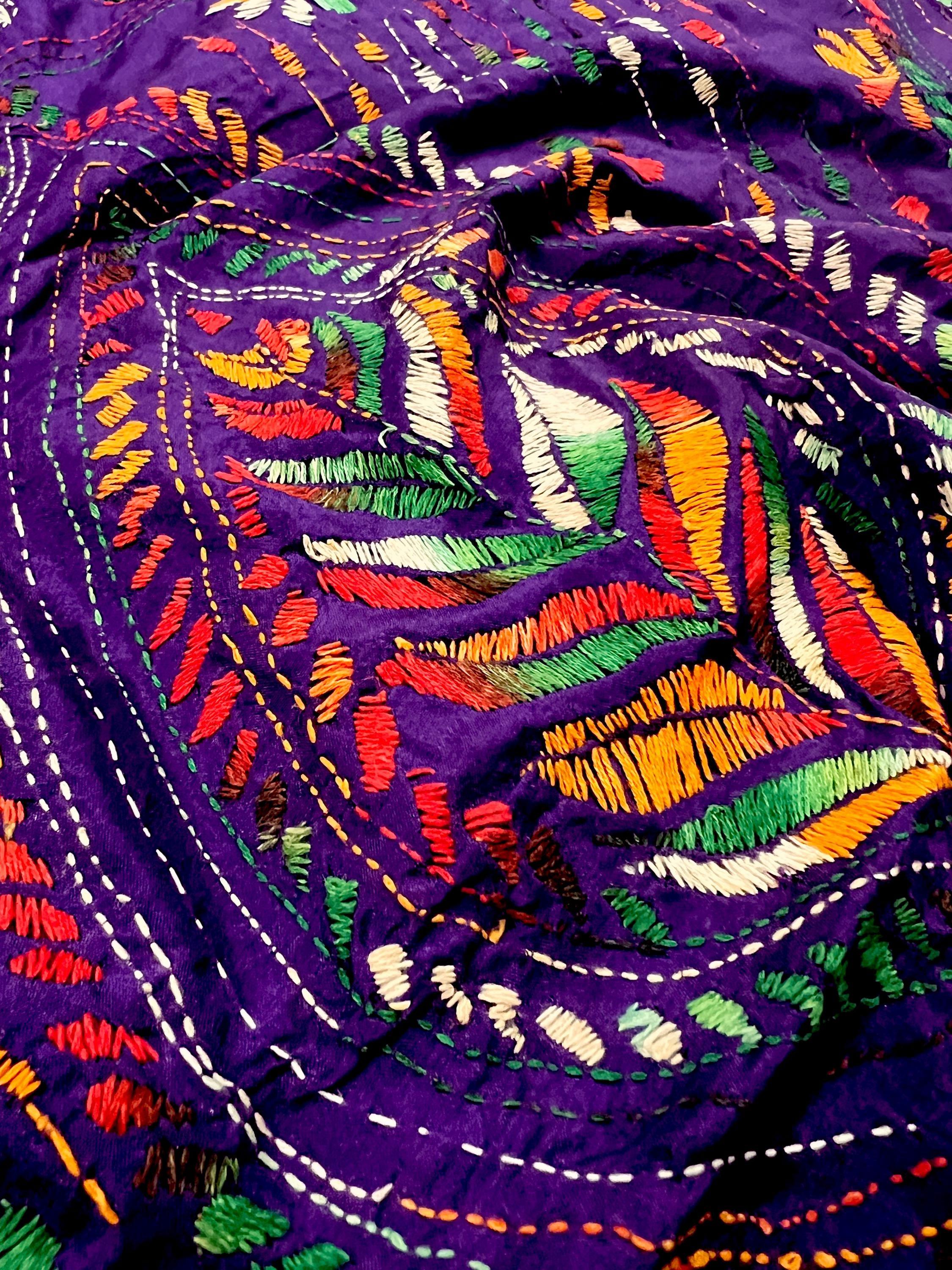 Purple Color Kantha Stitch Saree - Bangalori Silk Saree - Handwoven ...