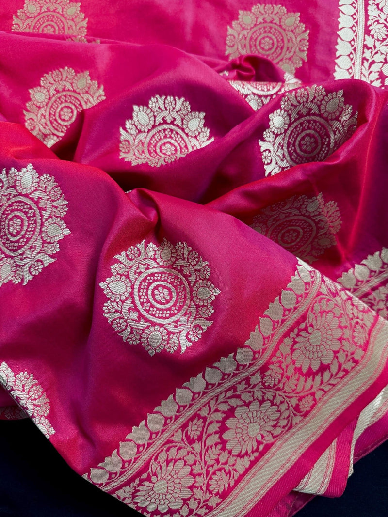 Hot Pink Banarasi Mashru Saree | Kaash Collection