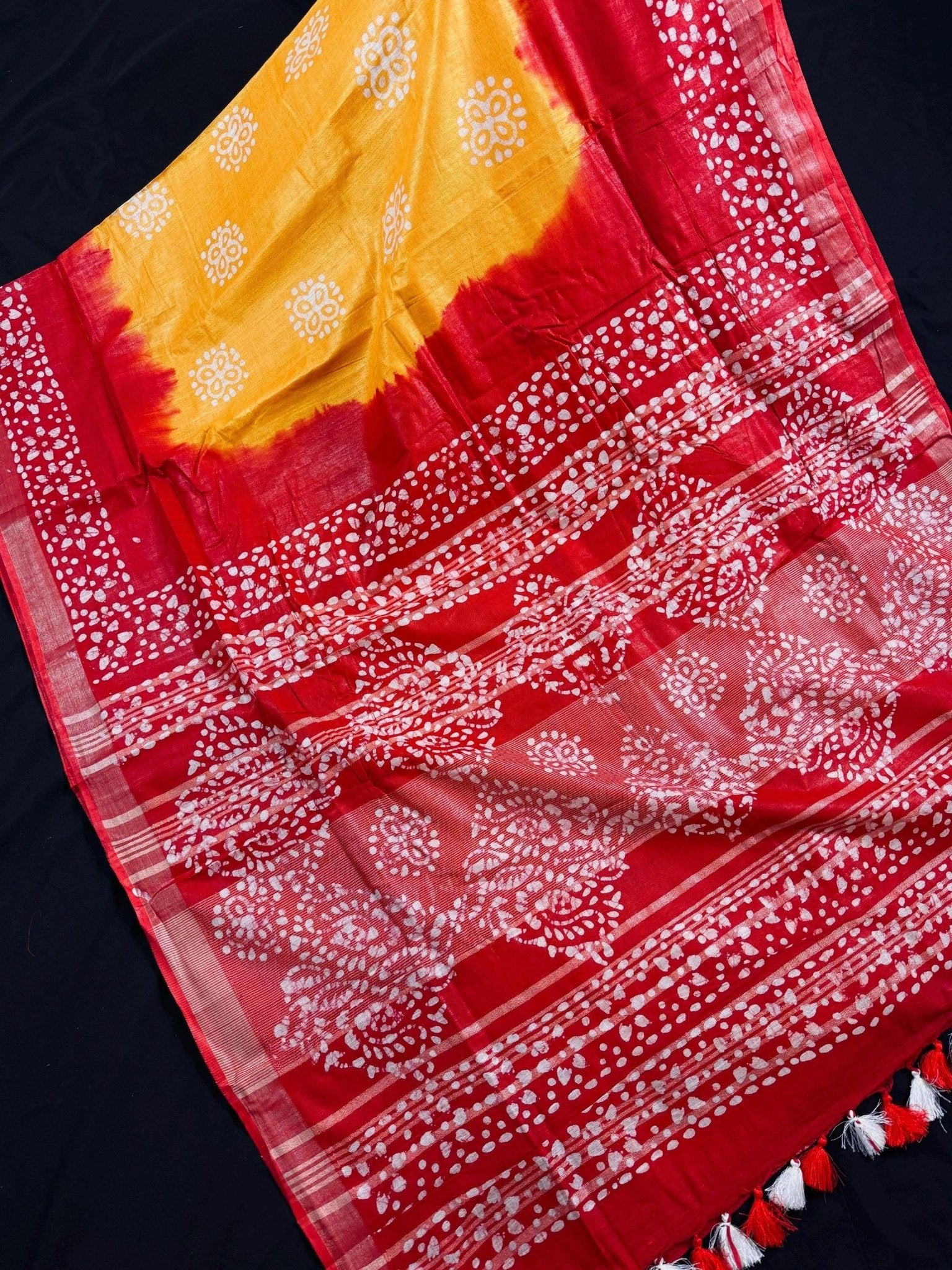 Traditional Hand Block Print Linen Saree in – Kaash Collection